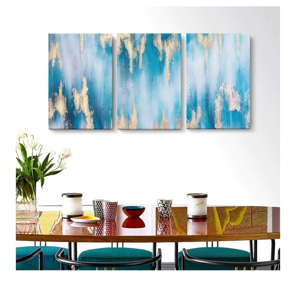 Wall Decor | Gorgeous Blue Gold Wall Canvas Set Nwt | Poshmark